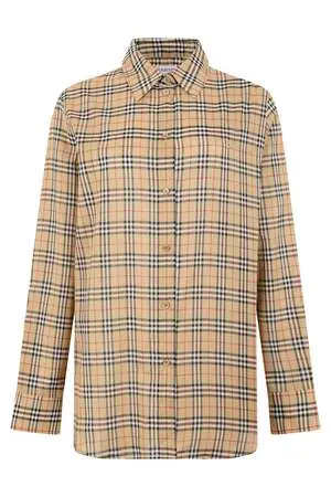 Burberry Long Sleeve Checkered Button-front Shirt With Classic Collar - Beige