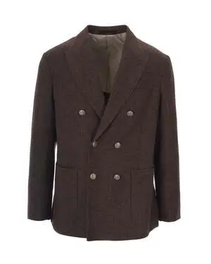 Eleventy Double-breasted Wool-blend Blazer - Moro