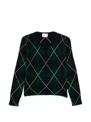 BEYOU Argyle Knit Crew Neck Sweater - Blue