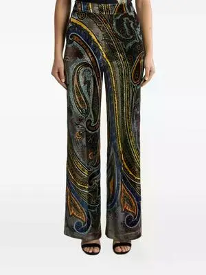 Etro Paisley Motif Velvet Wide-leg Trousers - Grey
