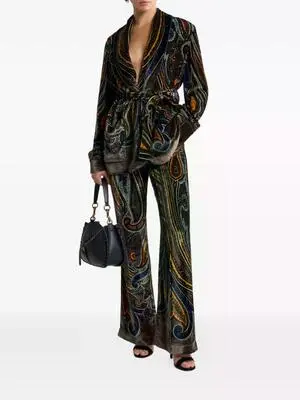 Etro Paisley Motif Velvet Wide-leg Trousers - Grey