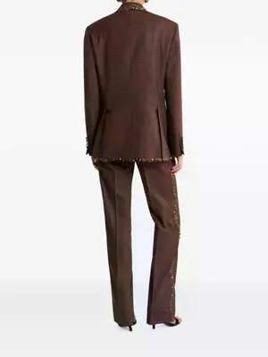 Etro Single-breasted Wool Jacket With Pheasant Feather Trim And Micro Houndstooth