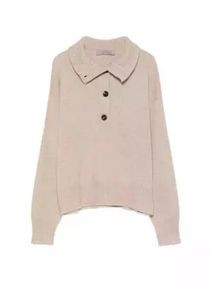 D.exterior Fine Knit Polo Collar Sweater - Neutrals