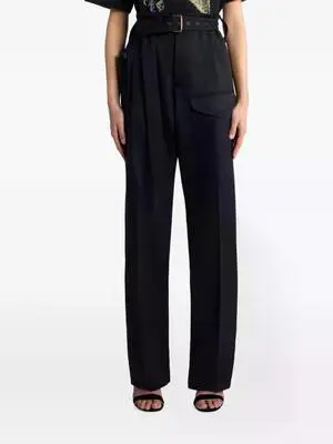Etro Straight-leg Wool Trousers With Belt And Pockets