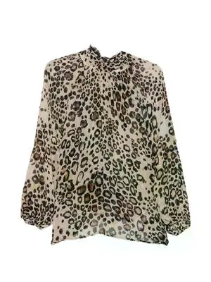 MARCCAIN Leopard Print High Neck Blouse With Bow Detail