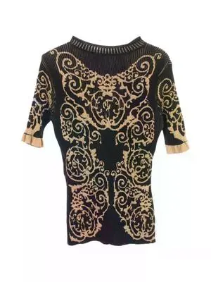Fendi Rib Knit Patterned Short Sleeve Top
