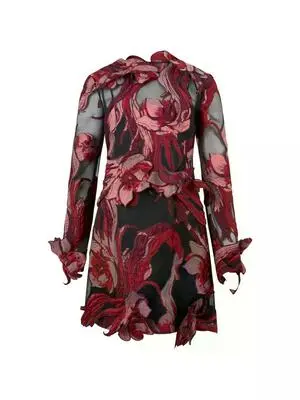 Alberta Ferretti Floral Pattern Long Sleeve Mini Dress - Black