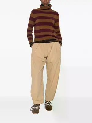 BEYOU Striped Roll-neck Sweater - Brown