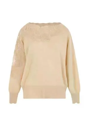 Ermanno Scervino Cashmere Lace Insert Sweater - Yellow