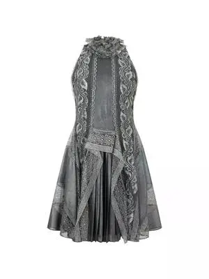 Alberta Ferretti Ruffled-neck Pleated Mini Dress - Grey