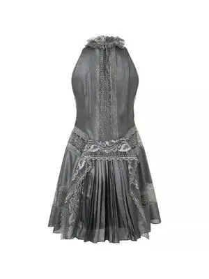 Alberta Ferretti Ruffled-neck Pleated Mini Dress