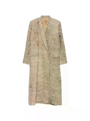 UMA WANG Floral-jacquard Double-breasted Coat - Neutrals