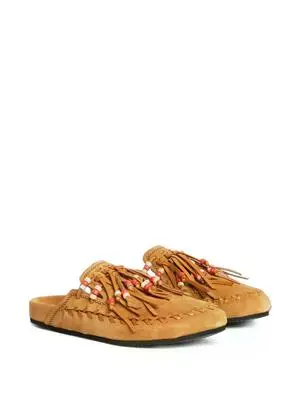 Alanui The Journey Beaded Fringed Mules - Neutrals