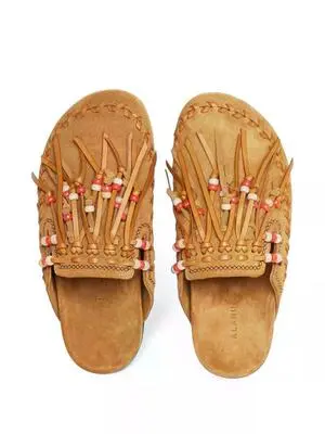 Alanui The Journey Beaded Fringed Mules - Neutrals