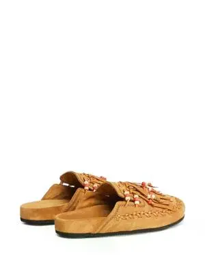 Alanui The Journey Beaded Fringed Mules - Neutrals
