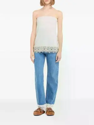 Alanui Strapless Knit Top With Palm Lace Trim