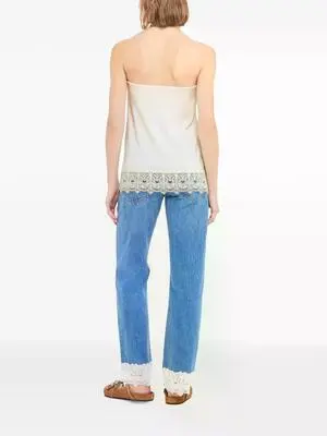 Alanui Strapless Knit Top With Palm Lace Trim