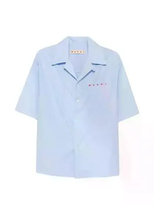 Marni Logo-print Camp-collar Shirt Blue