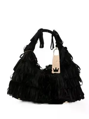 LA MILANESA Fringe-detailed Logo-plaque Clutch Bag - Black