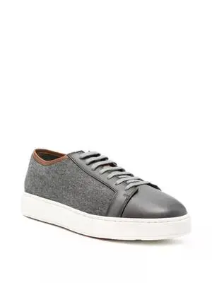 Santoni Cashmere And Leather Low-top Sneakers
