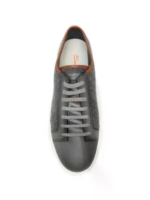 Santoni Cashmere And Leather Low-top Sneakers