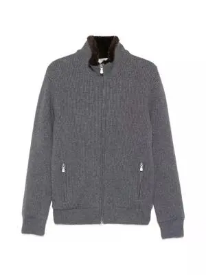 BARBA NAPOLI Fur-trim Ribbed-knit Jacket - Grey