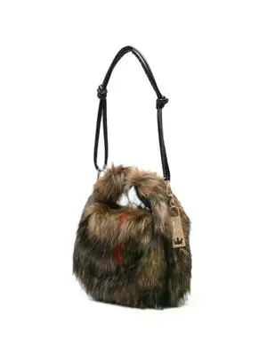 LA MILANESA Faux-fur Logo-plaque Shoulder Bag - Brown