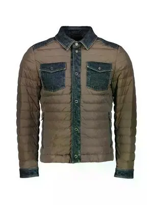 MOORER Denim-panelled Quilted Jacket - Brown