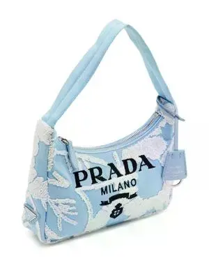 Prada Re-edition 2005 Embroidered Shoulder Bag - Blue