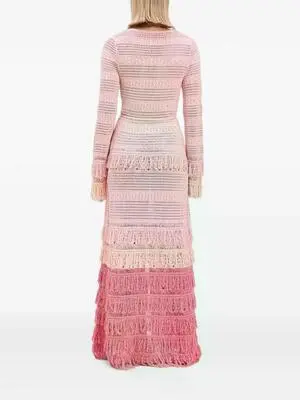 Devon Windsor Maureen Fringed Crochet-knit Robe - Pink