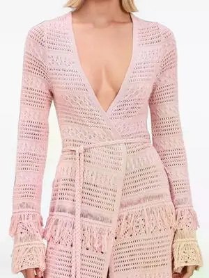 Devon Windsor Maureen Fringed Crochet-knit Robe - Pink