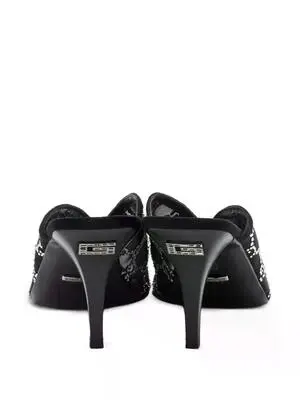 Gucci Mesh Crystal Embellished Gg Motif Slip-on Sandals - Black