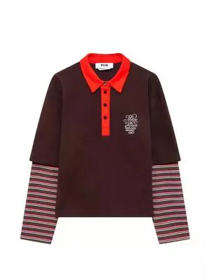 MSGM Layered Sleeve Logo Embroidered Polo Shirt