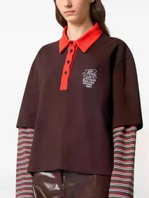 MSGM Layered Sleeve Logo Embroidered Polo Shirt