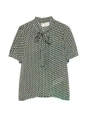 I BLUES Geometric Print Pussy-bow Blouse