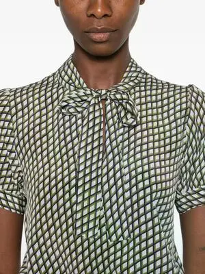 I BLUES Geometric Print Pussy-bow Blouse