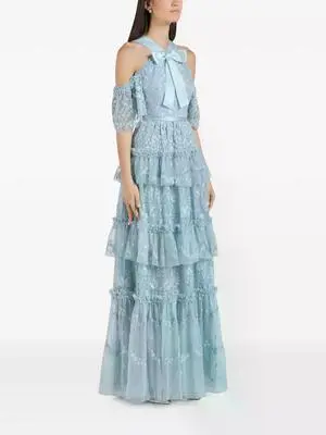 NEEDLE & THREAD Primrose Ruffled Floral-embroidered Maxi Gown
