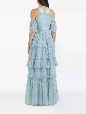 NEEDLE & THREAD Primrose Ruffled Floral-embroidered Maxi Gown