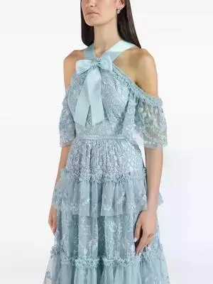 NEEDLE & THREAD Primrose Ruffled Floral-embroidered Maxi Gown