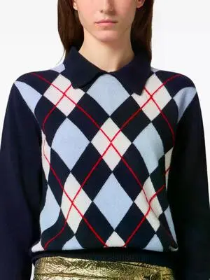 MSGM Argyle Pattern Polo Collar Sweater