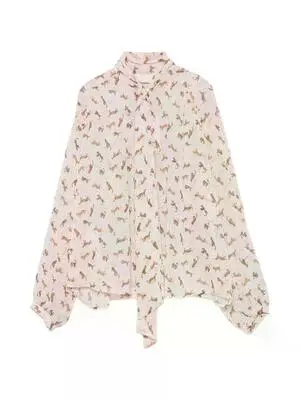 I BLUES Animal Print Pussy-bow Blouse