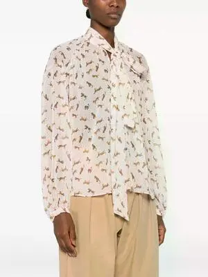 I BLUES Animal Print Pussy-bow Blouse