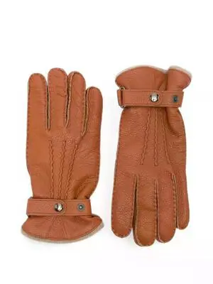 GRAN SASSO Grained-leather Press-stud Gloves - Brown