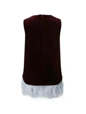 La DoubleJ La Scala Feather-trim Velvet Top