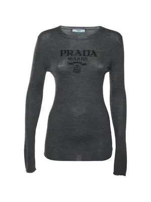 Prada Logo Crew Neck Knit - Grey