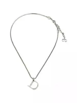 Dior D Logo Crystal Pendant Necklace - Silver