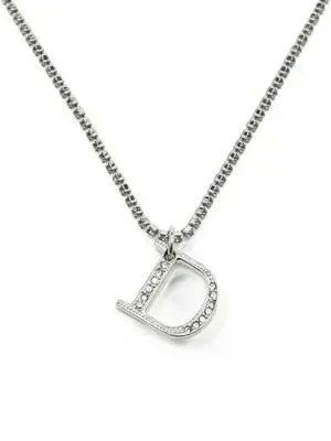 Dior D Logo Crystal Pendant Necklace