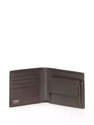 Fendi Ff Double Two-tone Black And Ebony Leather Bi-fold Coin Wallet