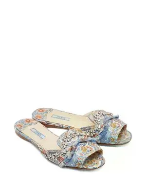 Prada Crystal-embellished Brocade Slide Sandals