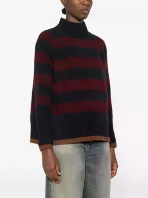 BEYOU Striped Roll-neck Sweater - Blue
